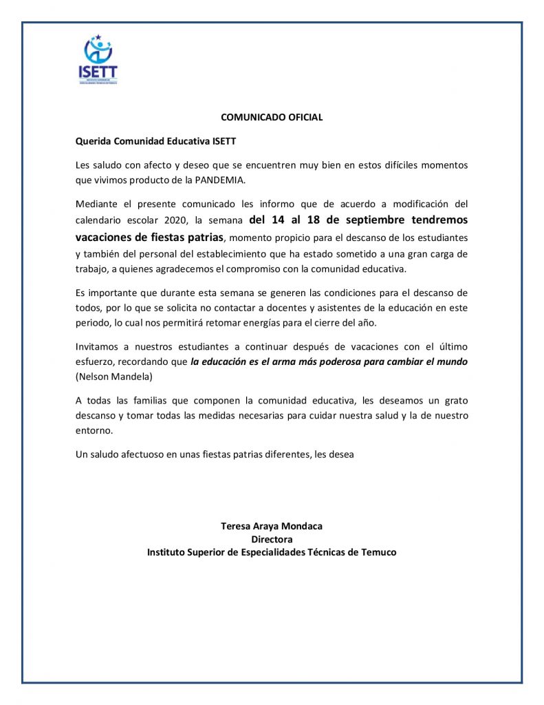 Comunicado Oficial – ISETT
